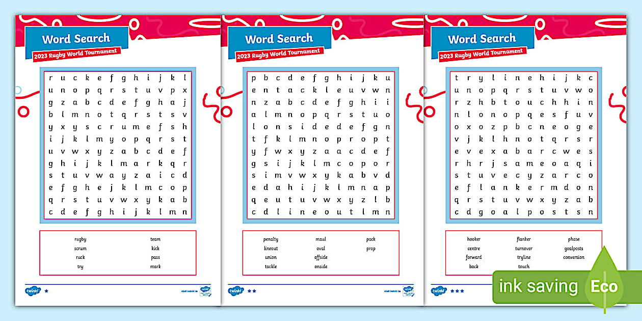 2023 Rugby World Tournament (Differentiated Word Search)