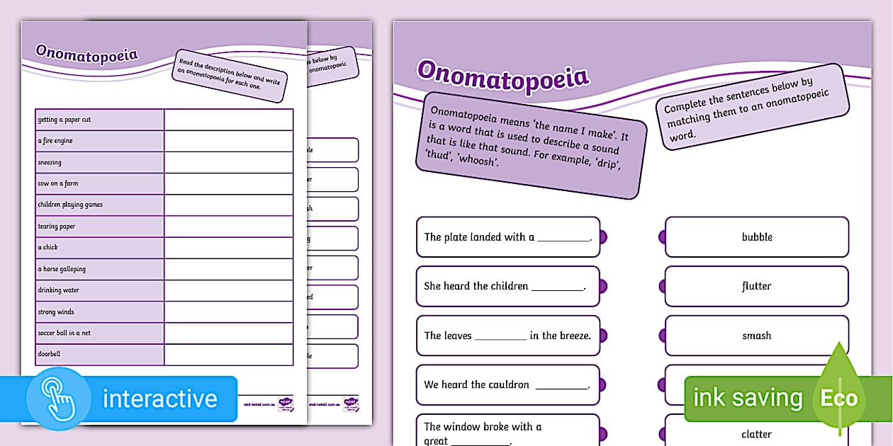 Onomatopoeia Worksheet (teacher made) - Twinkl