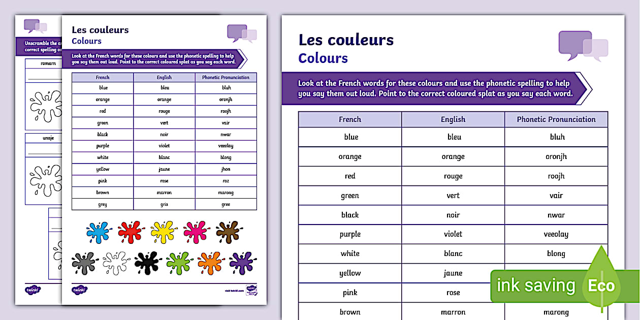 French Colors Worksheet / Worksheet (Teacher-Made) - Twinkl