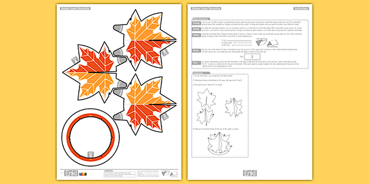 3D Autumn Leaves Decoration Printable (teacher made)
