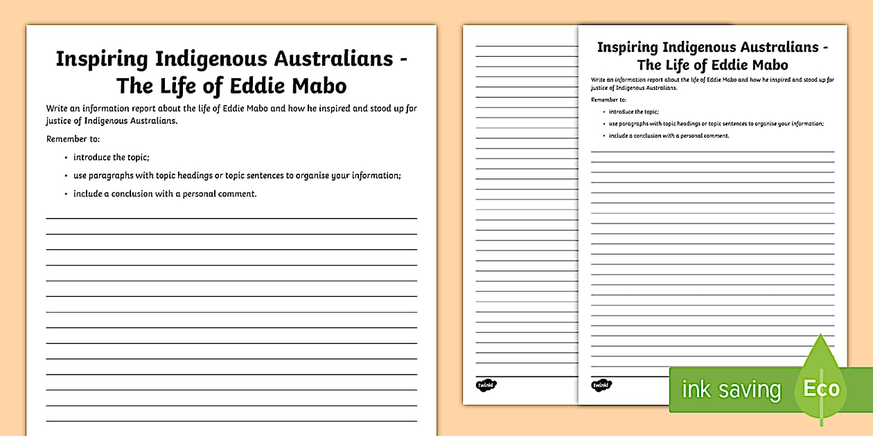 Eddie Mabo Information Report Writing Worksheet