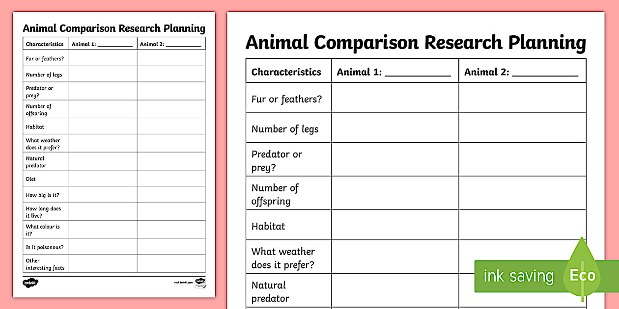 Animal Comparison Research Planning Template (teacher made)