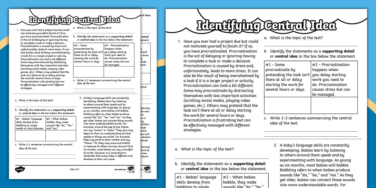 Sixth Grade Identifying Central Idea Activity (teacher made)