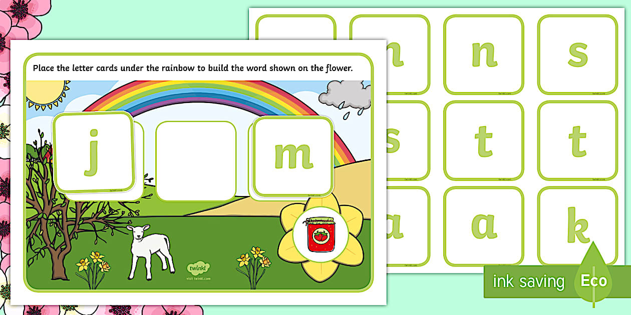 Spring-Themed Phase 2 and 3 Word Building Activity - Twinkl