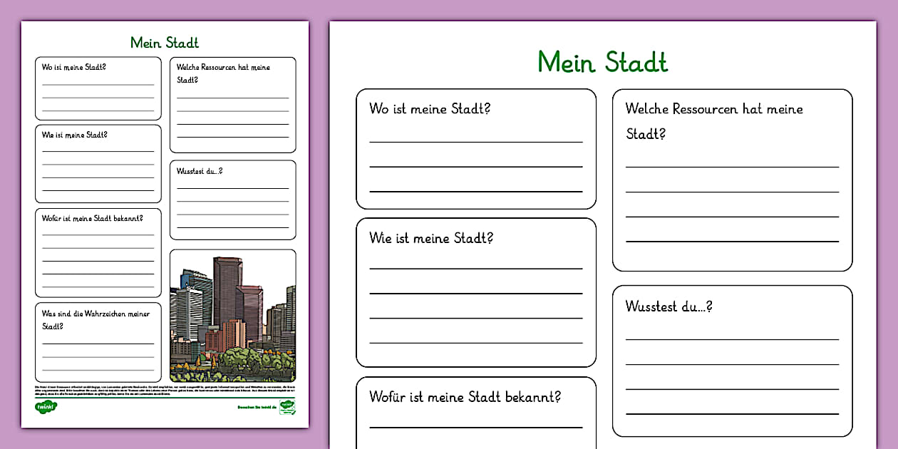Mein Stadt - Fakten Schreibvorlage | My City Fact File