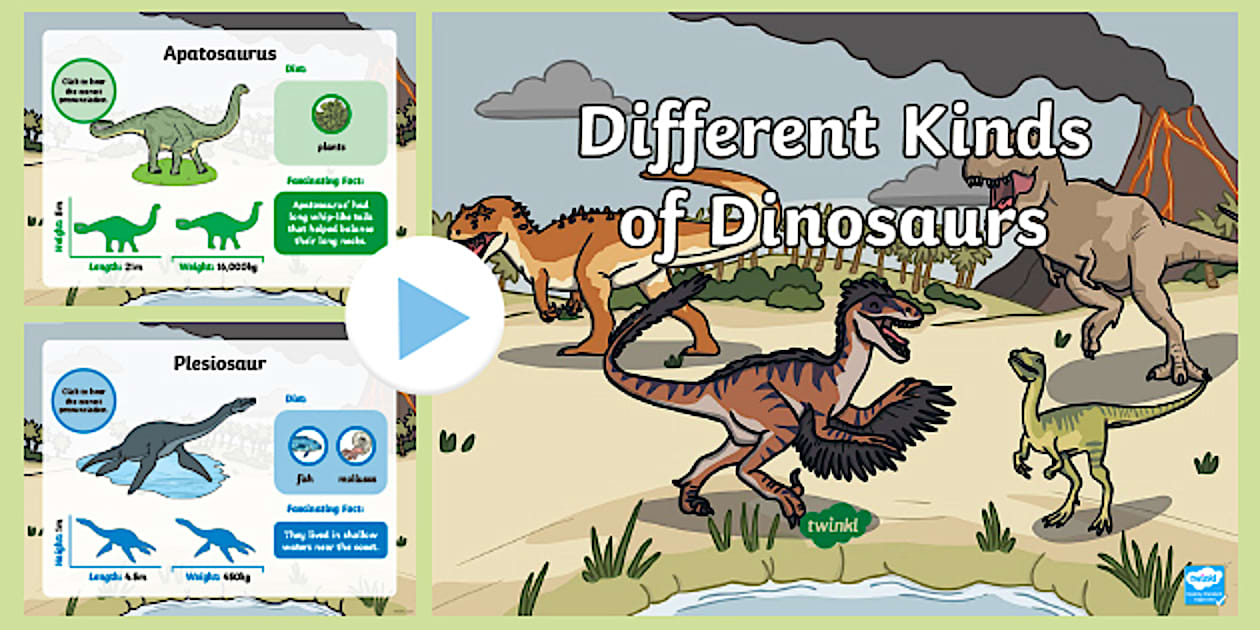 Grade R - PowerPoint: Different Kinds of Dinosaurs - Twinkl
