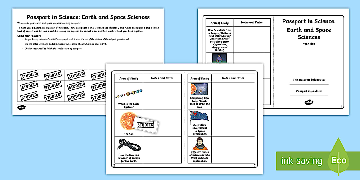 Cursive Year 5 Earth and Space Sciences Passport Booklet