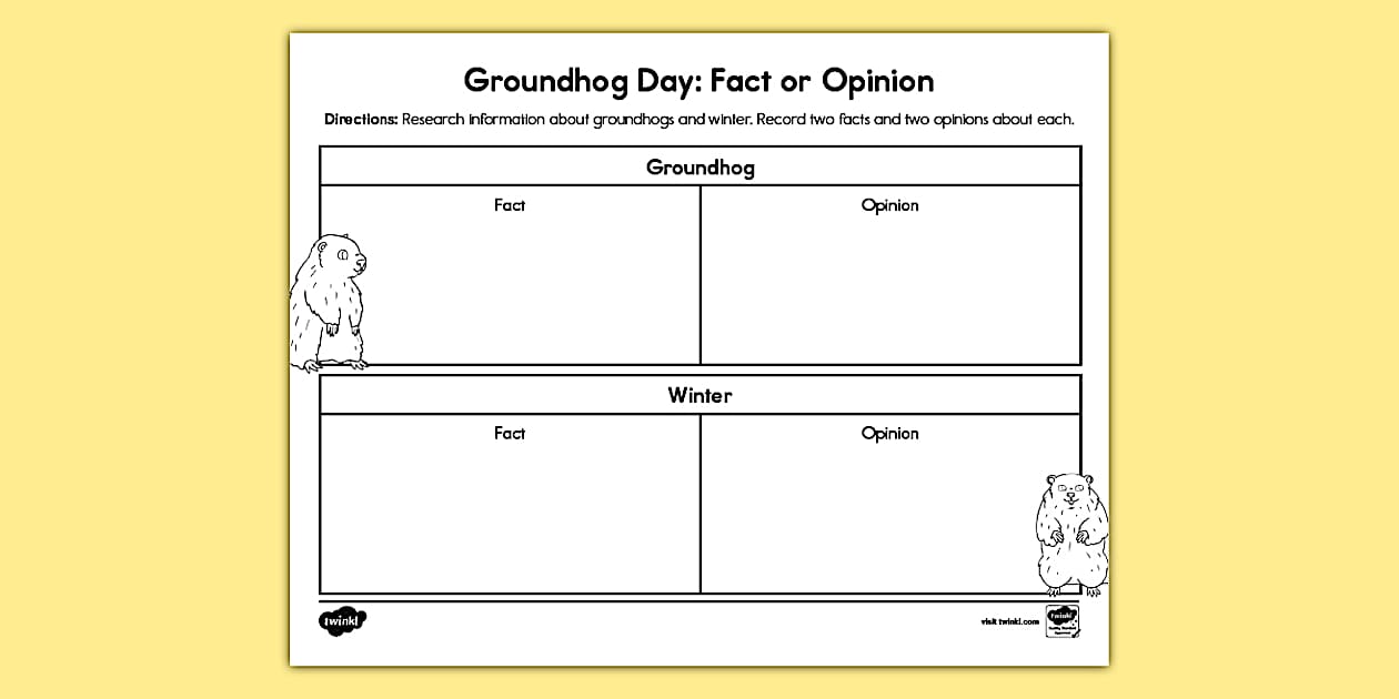 Fact or Opinion Groundhog Day Worksheet Sheet | Twinkl USA