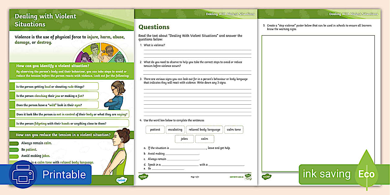 Dealing With Violent Situations - Activity (teacher made)