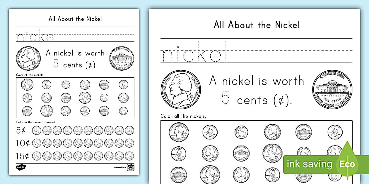 Editable All About the Nickel Worksheet for K-2nd Grade