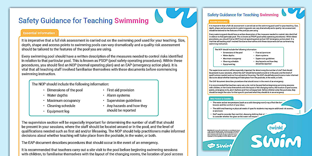 Twinkl Swim - Safety Guidance for Teaching Swimming - Twinkl