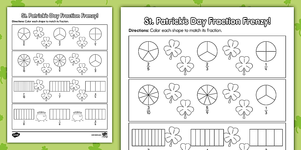 Second St. Patrick’s Day Fraction Frenzy! Color the Fraction