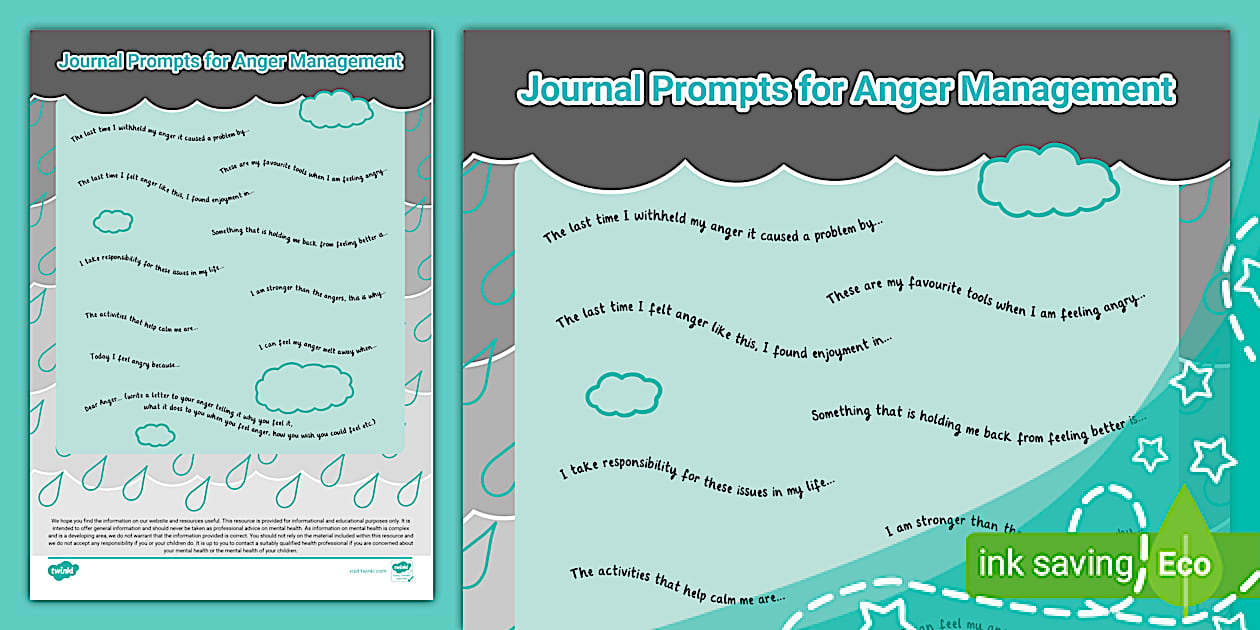 Journal Prompts for Anger Management (teacher made) - Twinkl