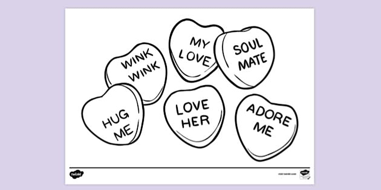 Candy Hearts Colouring Sheet | Colouring Sheets - Twinkl