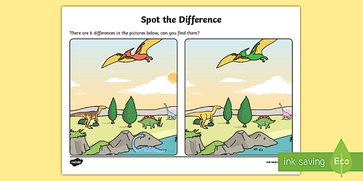 Dinosaurs Spot the Difference Activity | Worksheet - Twinkl