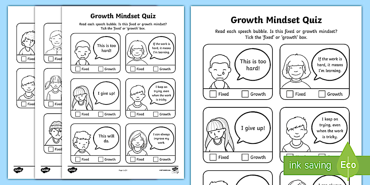 Growth Mindset Quiz | Growth Mindset Worksheet - Twinkl