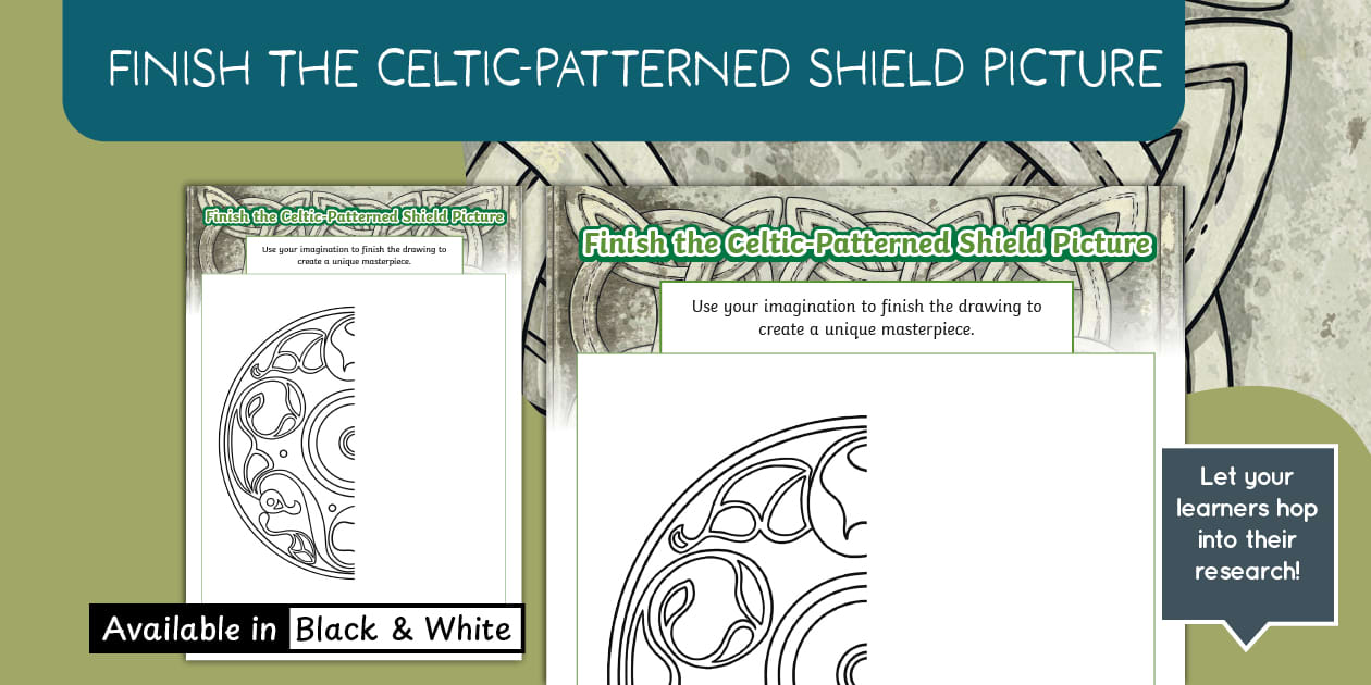 Finish the Celtic-Patterned Shield Picture Worksheet
