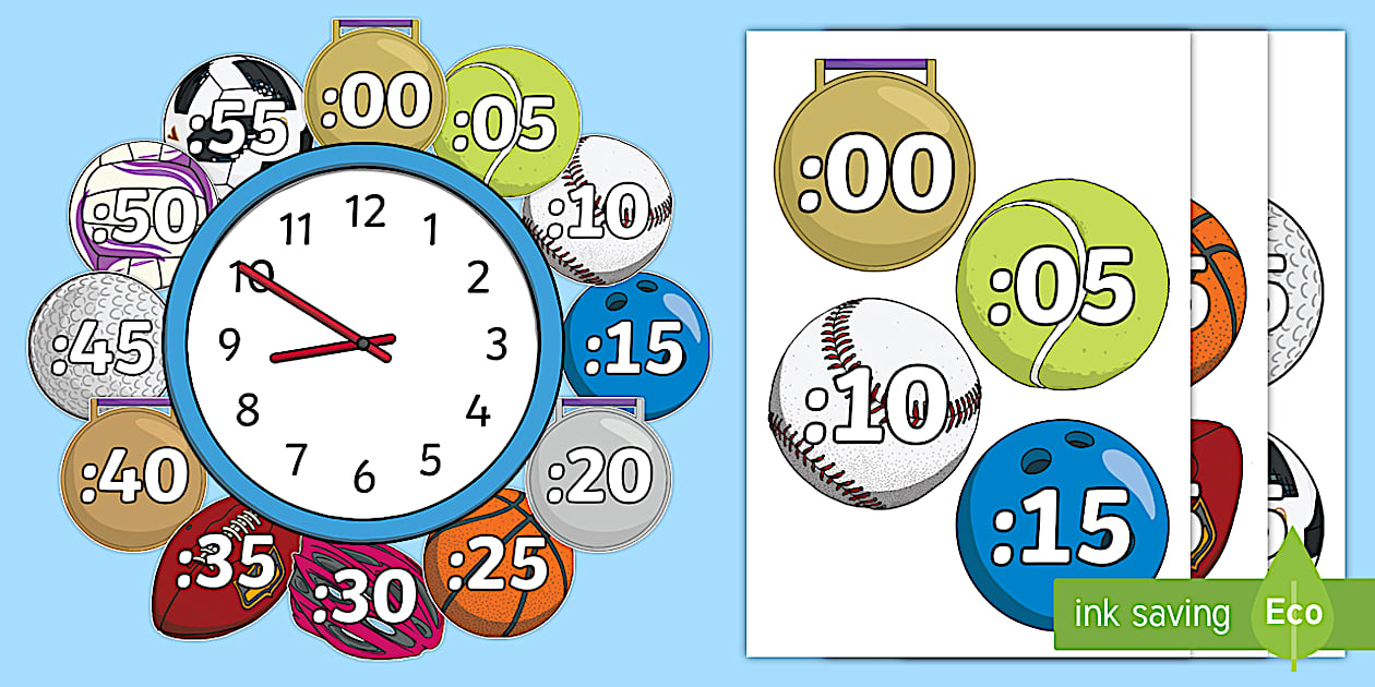Sports Themed Analogue to Digital Clock Labels - Twinkl