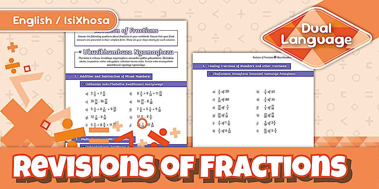 Grade 7 Maths - Term 2 - Revision of Fractions Worksheet IsiXhosa (CAPS