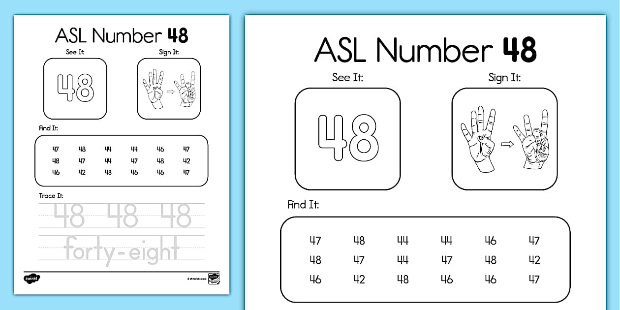 ASL Number 48 Worksheet (Teacher-Made) - Twinkl