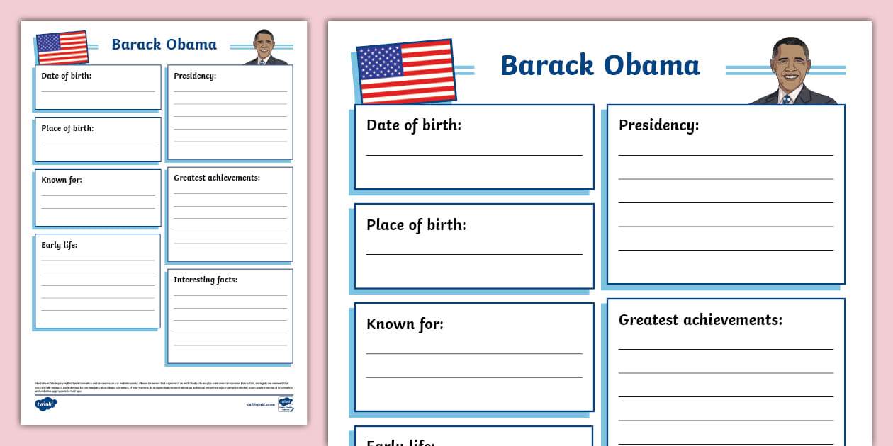Barack Obama Fact File Template, Barack Obama - Twinkl