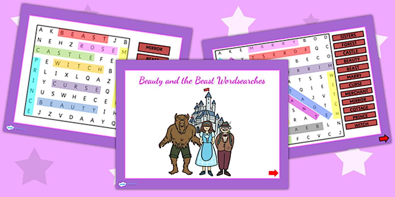 Beauty and the Beast Wordsearch - traditional tales - Twinkl