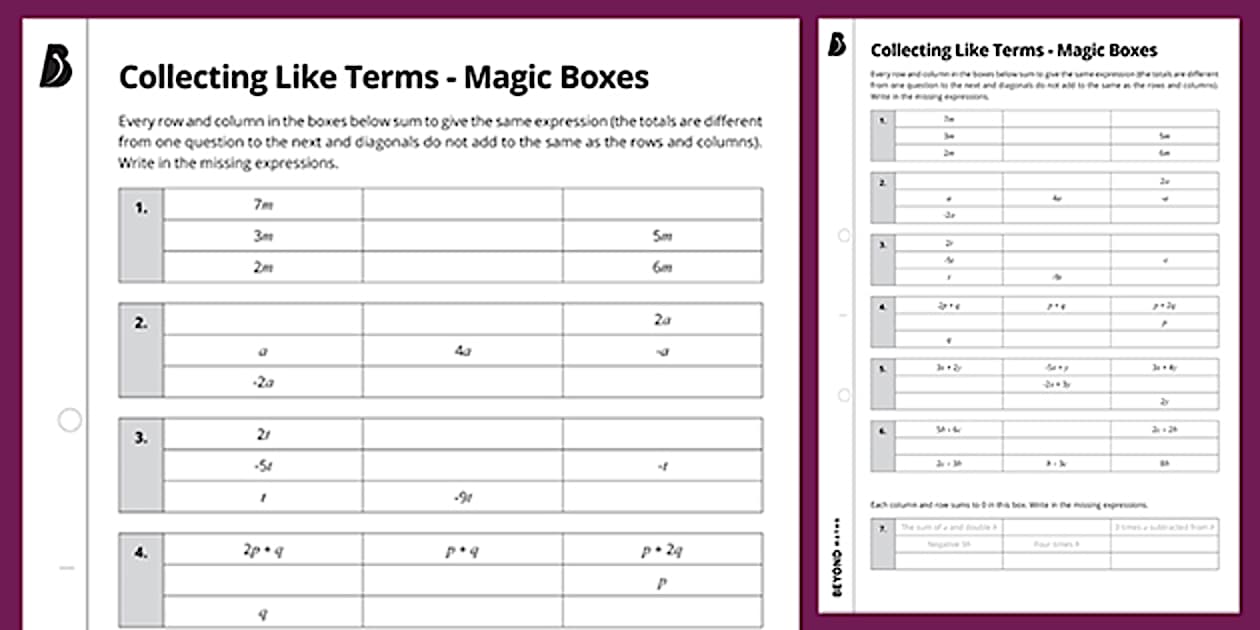 👉 Collecting Like Terms - Magic Boxes | KS3 Maths | Beyond
