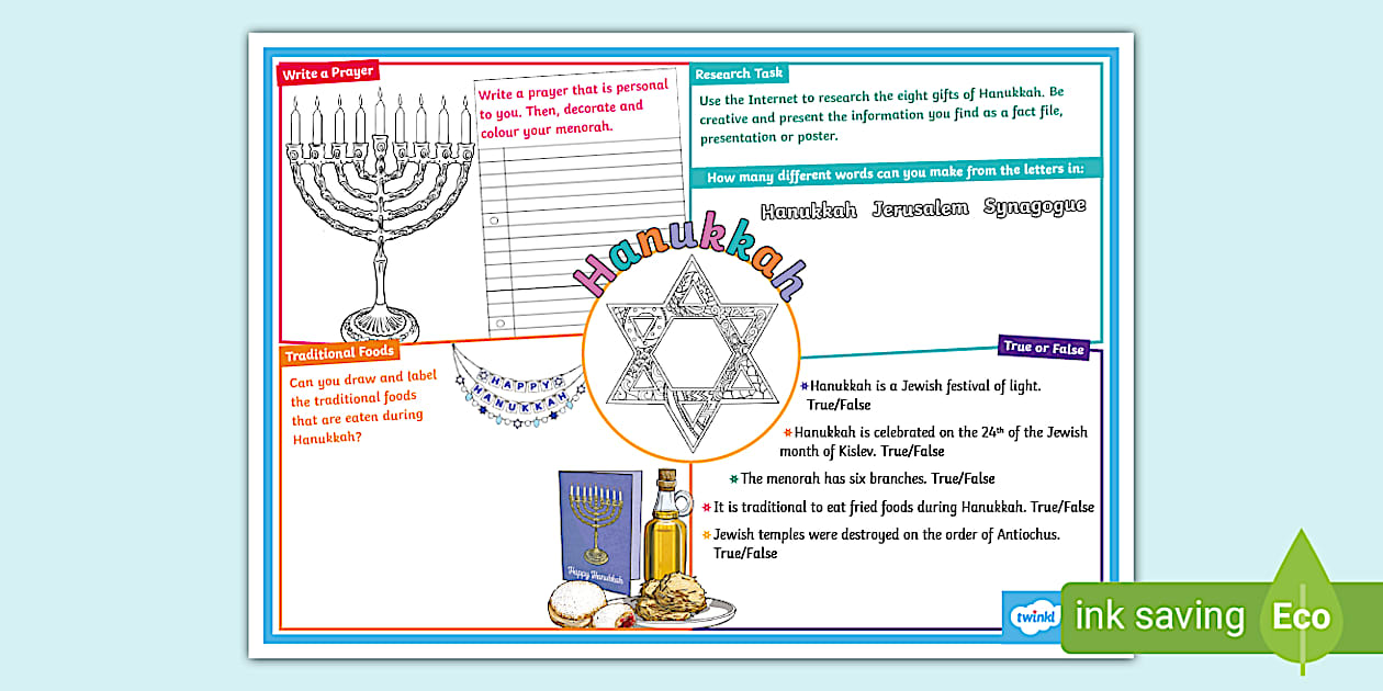 KS2 Hanukkah Activity Mat (teacher made) - Twinkl
