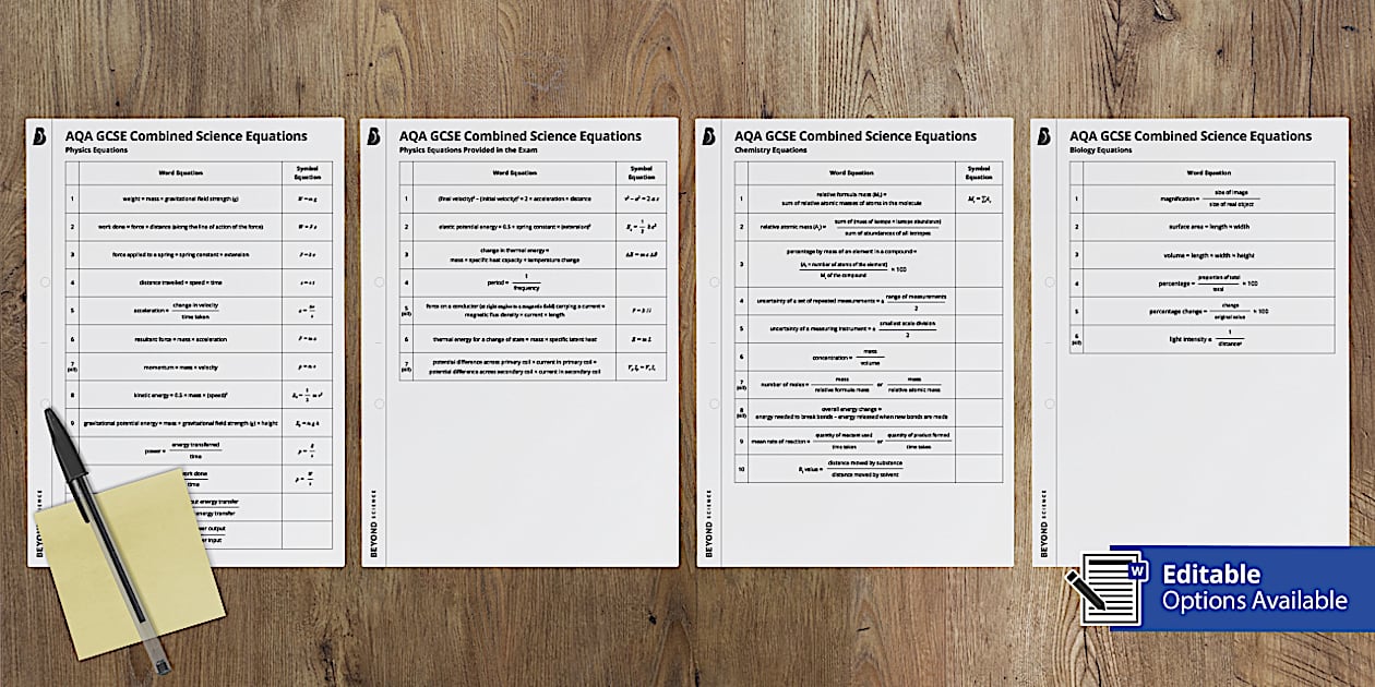 Combined Science GCSE Equations Sheet | Beyond - Twinkl