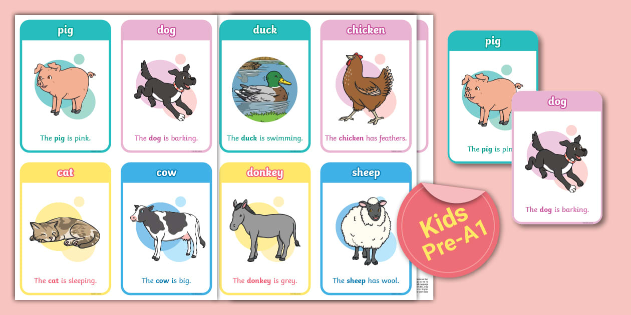 ESL English for Beginners Farm Animals Flashcards [Kids, Pre-A1]