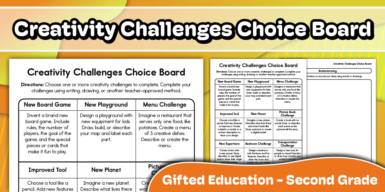 Creativity Challenges Choice Board for Gifted Education?