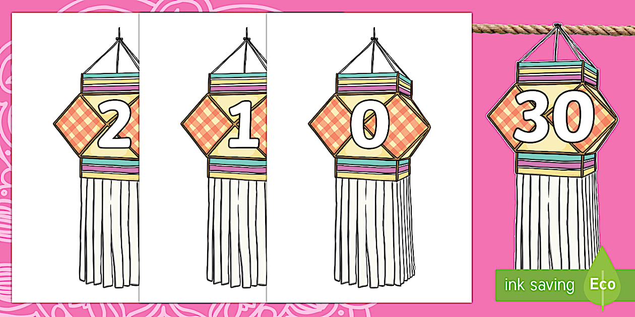 Diwali Lanterns 0 to 30 Bunting Display Numbers - Twinkl