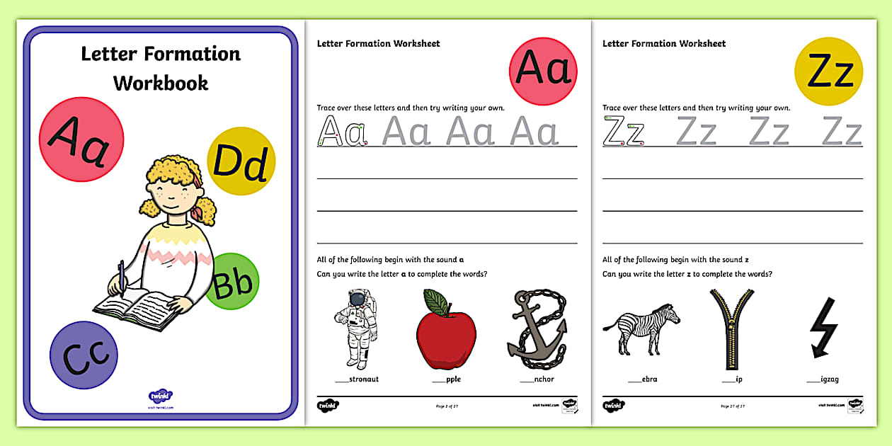 Black and White Upper and Lowercase Letter Formation Workbook