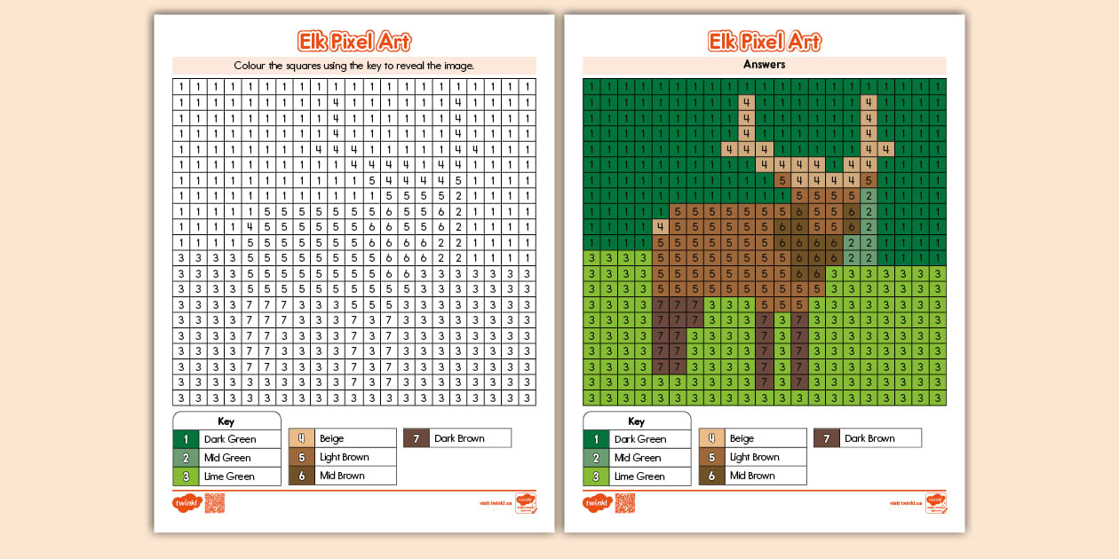 Elk Pixel Art Template - Twinkl Art (teacher made) - Twinkl