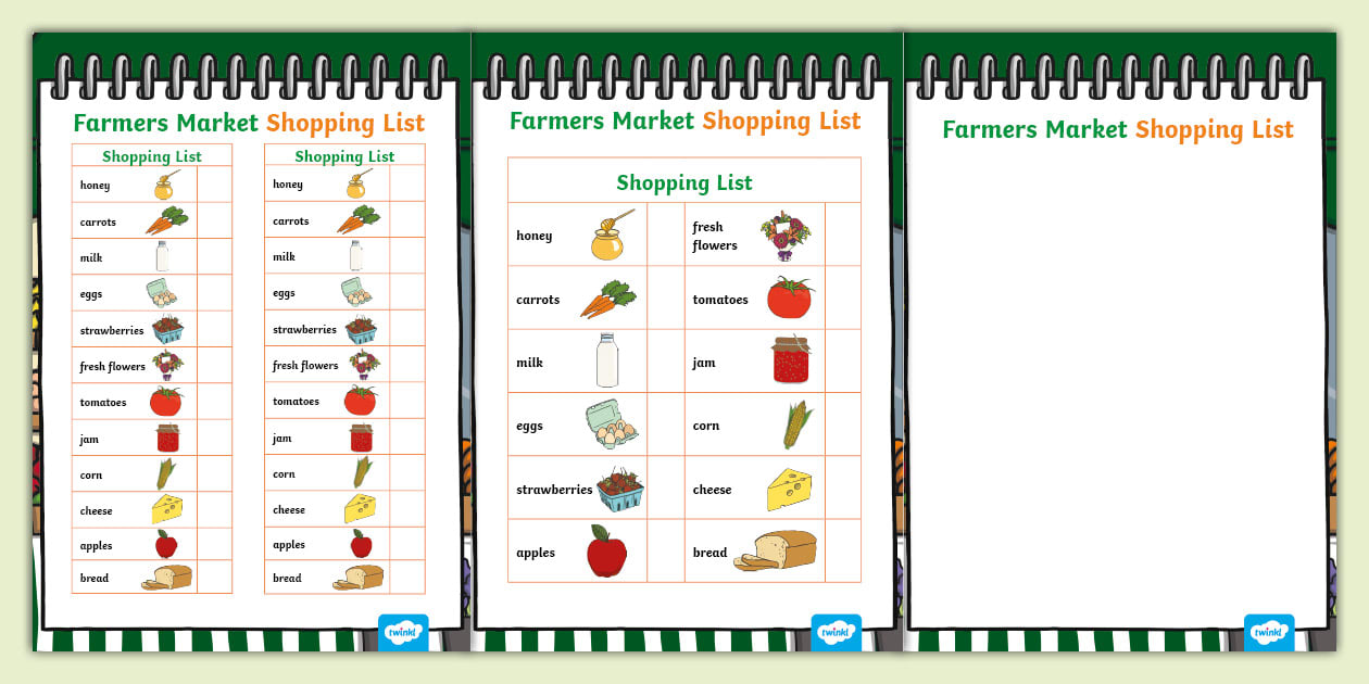 Irish Farmer's Market Shopping List (l'enseignant a fait)