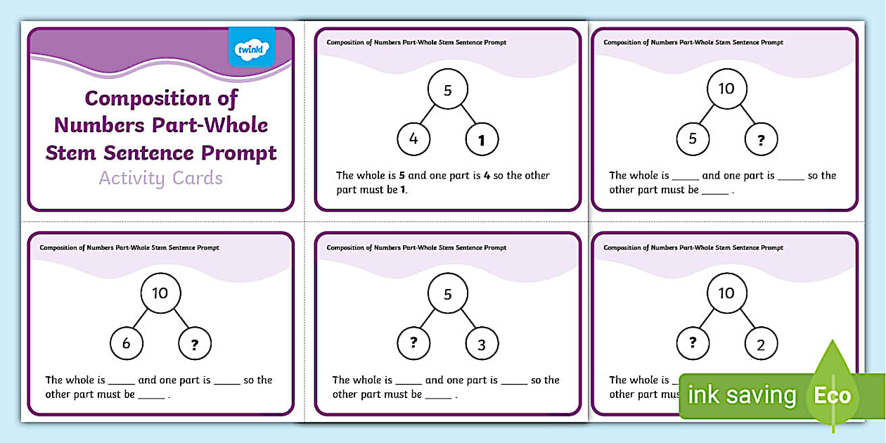 👉 Composition of Numbers Part-Whole Stem Sentence Prompt Activity Cards