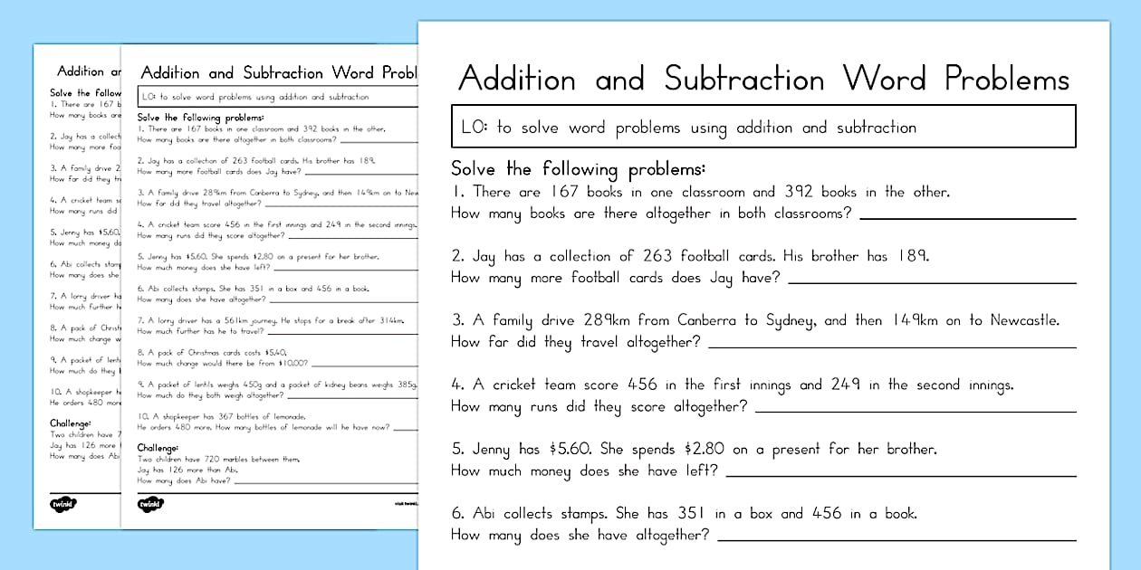 Addition and Subtraction Word Problems - Grade 3 Math