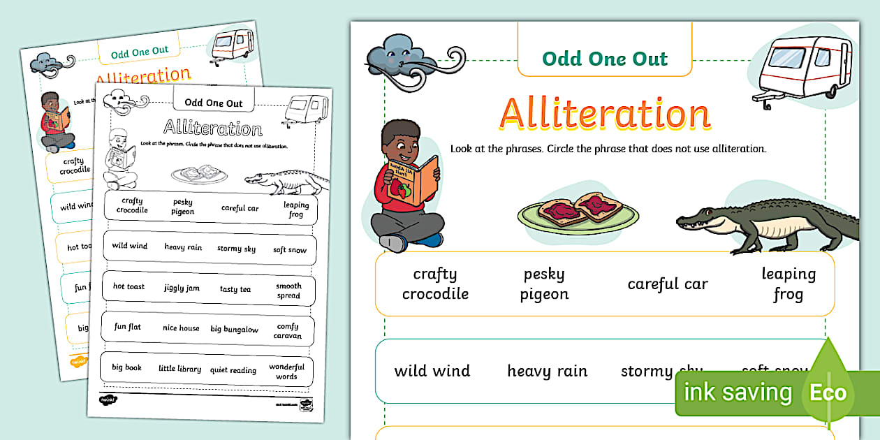 Alliteration Odd One Out Worksheet (teacher made) - Twinkl