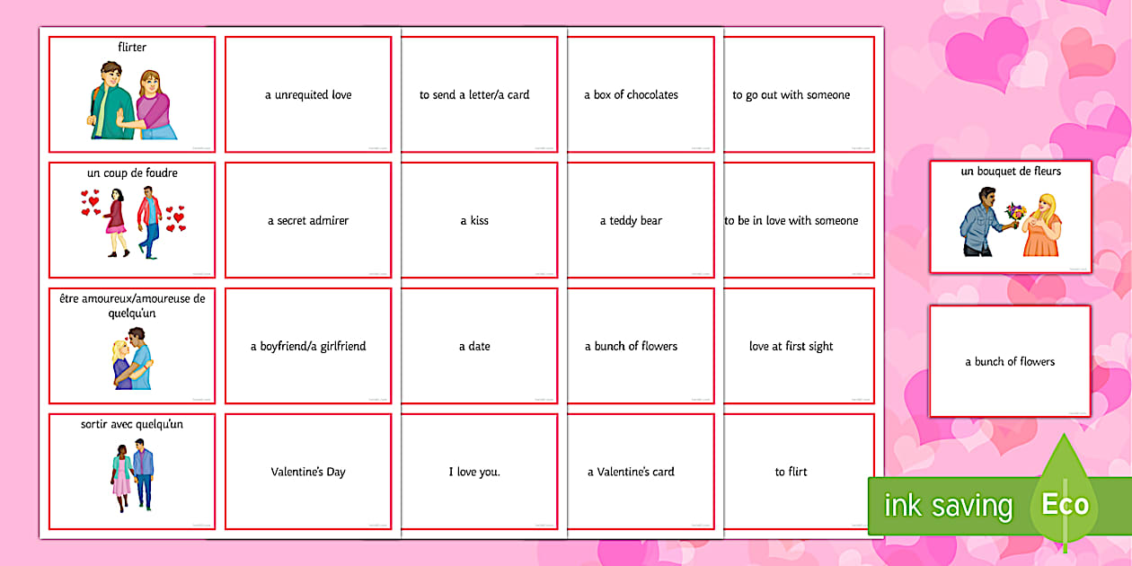 Editable Valentine's Day Matching Cards French - Twinkl