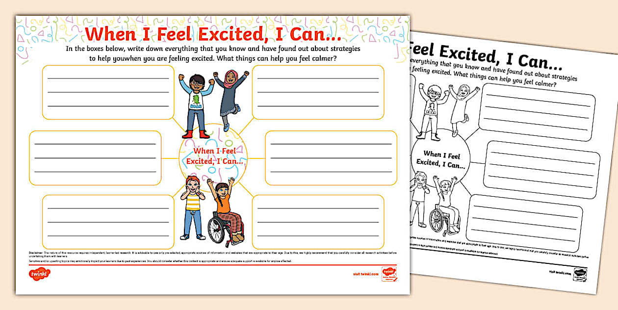 When I Feel Excited, I Can... Mind Map - Twinkl PSHE
