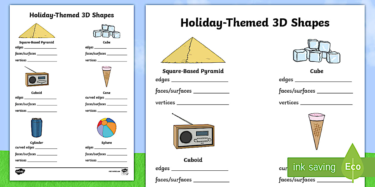 Holiday Themed 3D Shape Worksheet / Worksheet - Twinkl