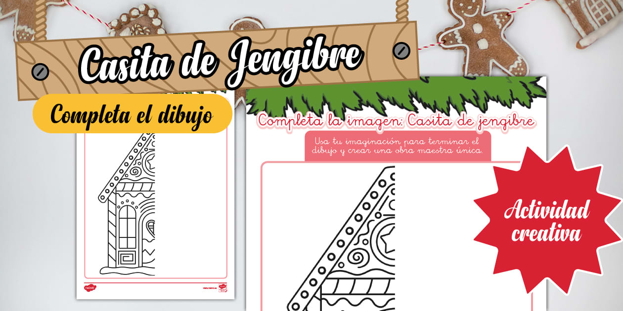 Ficha de actividad: Completa el dibujo - Casita de jengibre