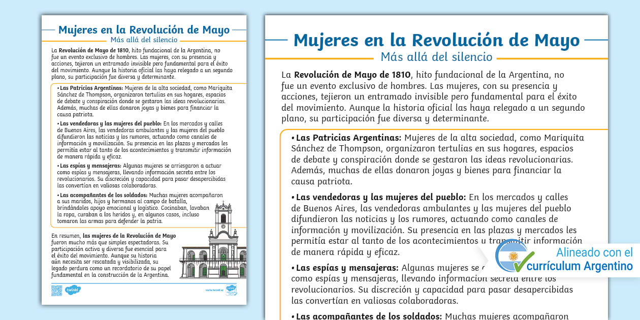 * NEW * Hoja informativa: mujeres en la Revolución de Mayo - Twinkl