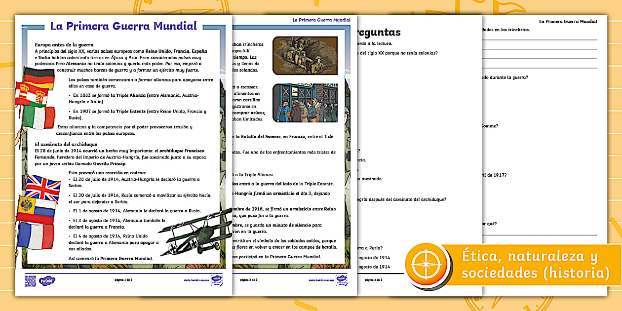 Primera Guerra Mundial - Lectura de comprensión - Twinkl