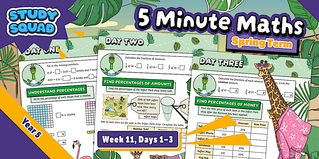 👉 Study Squad 5 Minute Maths - Year 5 Spring - Week 11 Day 1-3