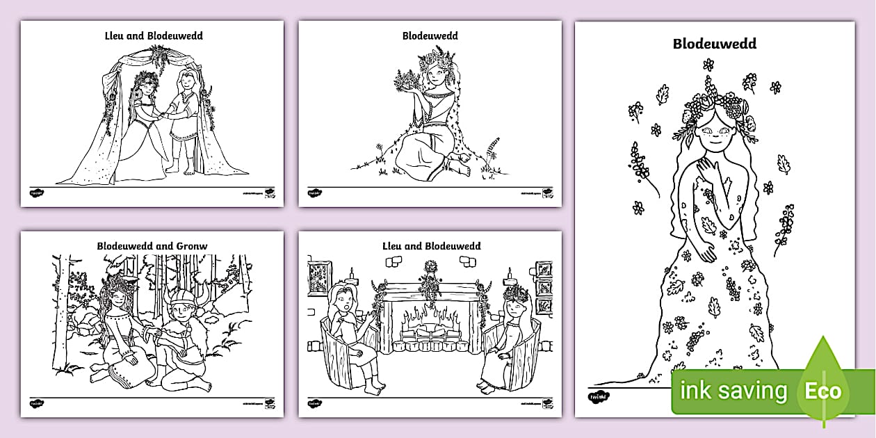 Cursive Welsh Myths and Legends: Blodeuwedd Colouring Pages