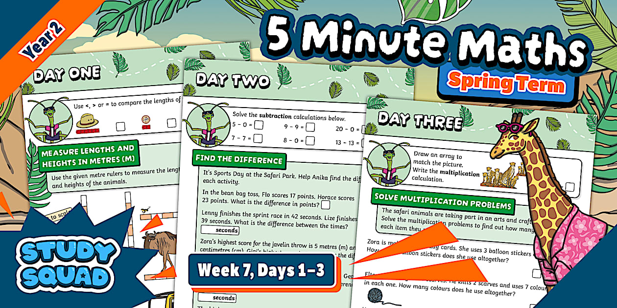 👉 Study Squad 5 Minute Maths - Year 2 Spring - Week 7 Days 1-3