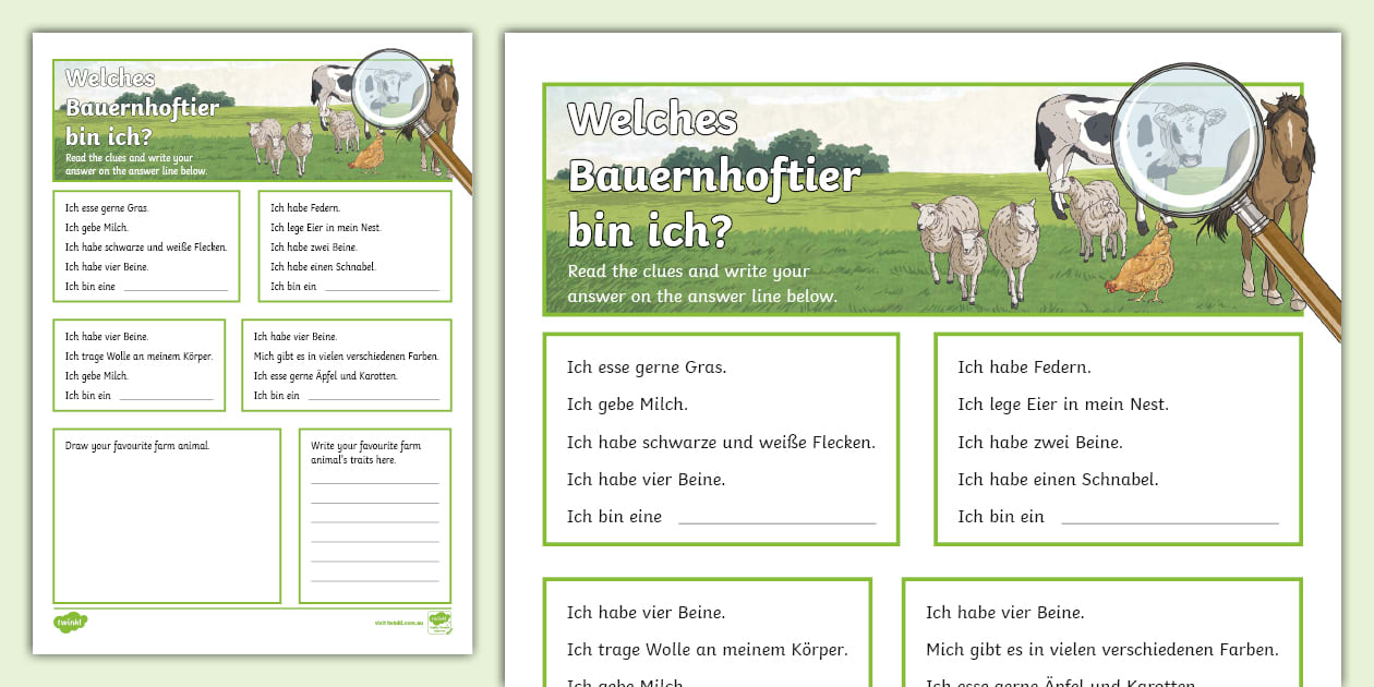 What Farm Animal Am I? - German Activity Sheet