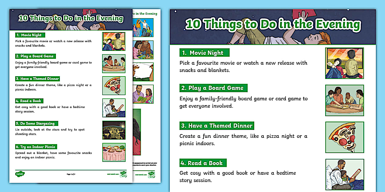 10 Things to Do in the Evening Activities (teacher made)