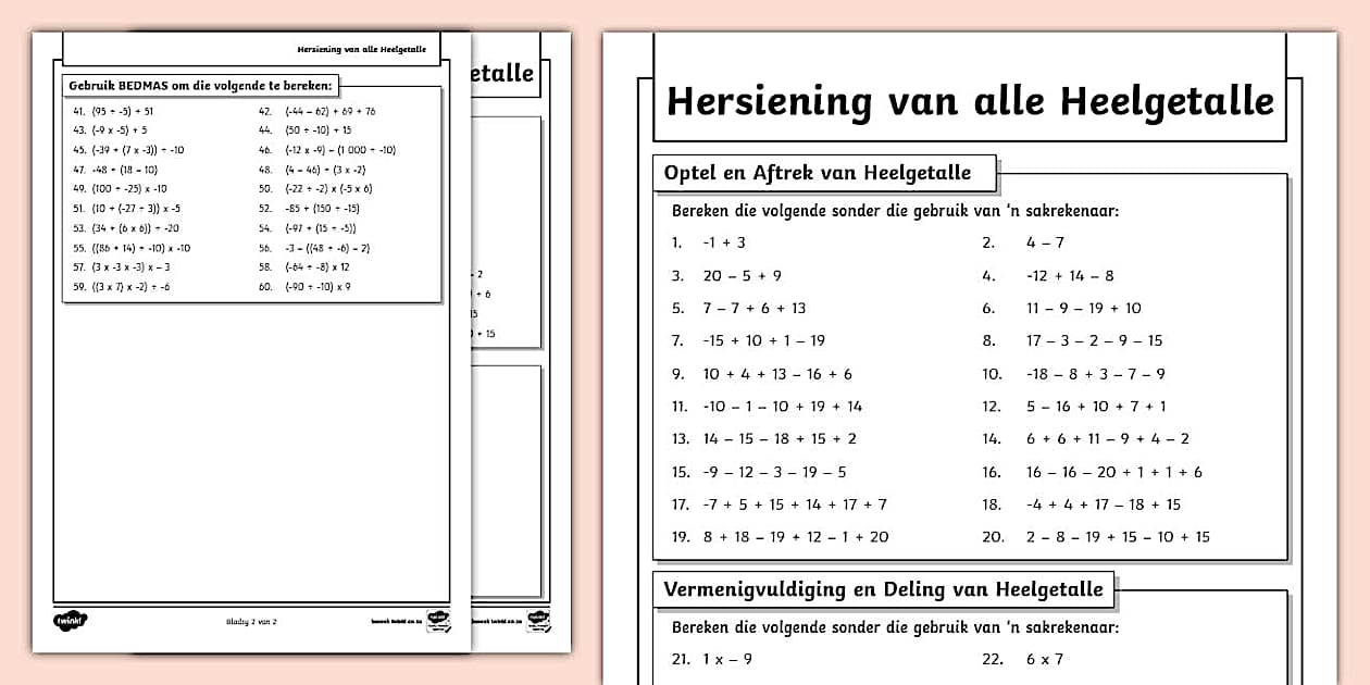 Graad 7 Wiskunde: Getalle, bewerkings en verwantskappe: Hersiening van alle